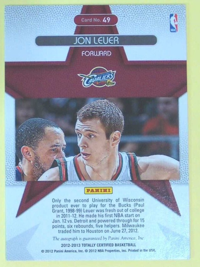 BK Jon Leuer 2012-13 Totally Certified Rookie Roll Call Autographs #49 ...