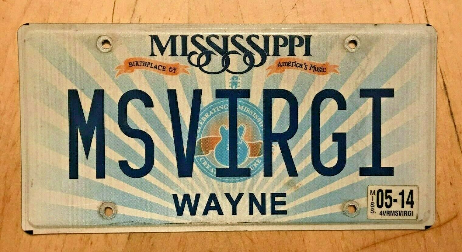 MISSISSIPPI GRAPHIC AUTO VANITY LICENSE PLATE " MS VIRGI " MS VIRGIE ...