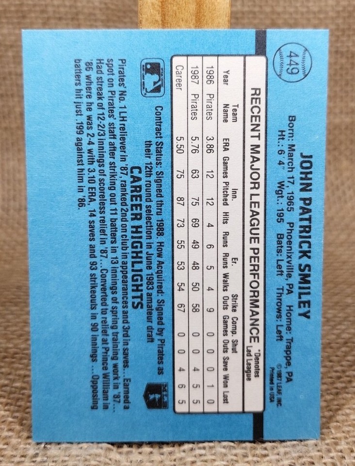 1988 Donruss John Smiley Baseball Card #449 Pirates FREE S&H A2 | eBay