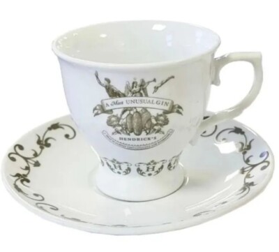 HENDRICKS GIN BRANDED TEA CUP & SAUCER GIFT BOXED BIRTHDAY SUMMER TEA ...