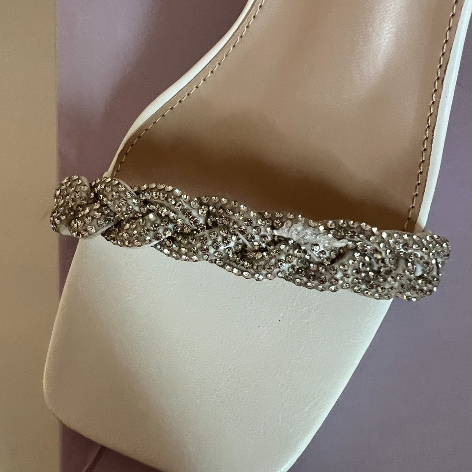 TOP GUY SHOES "April" Rhinestone Ankle Strap Sandal - Sz 8.5 - White ...