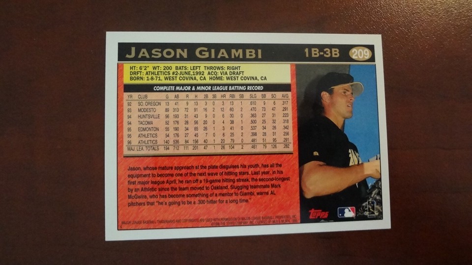 1997 TOPPS #209 JASON GIAMBI baseball card | eBay