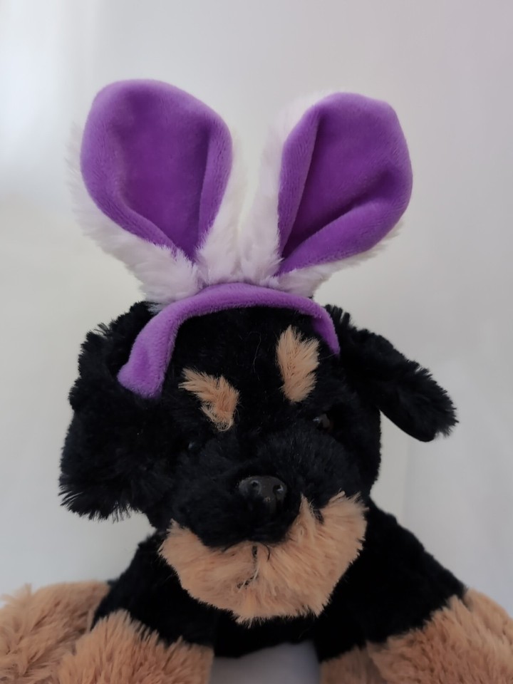 Hug Fun Black Brown Puppy Dog 8" Plush Stuffed Purple Easter Bunny Ears ...
