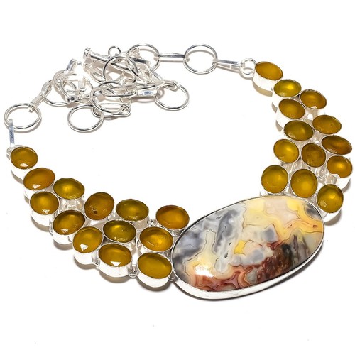 Crazy Lace Agate, Onyx Gemstone 925 Sterling Silver Jewelry Necklace 18 ...