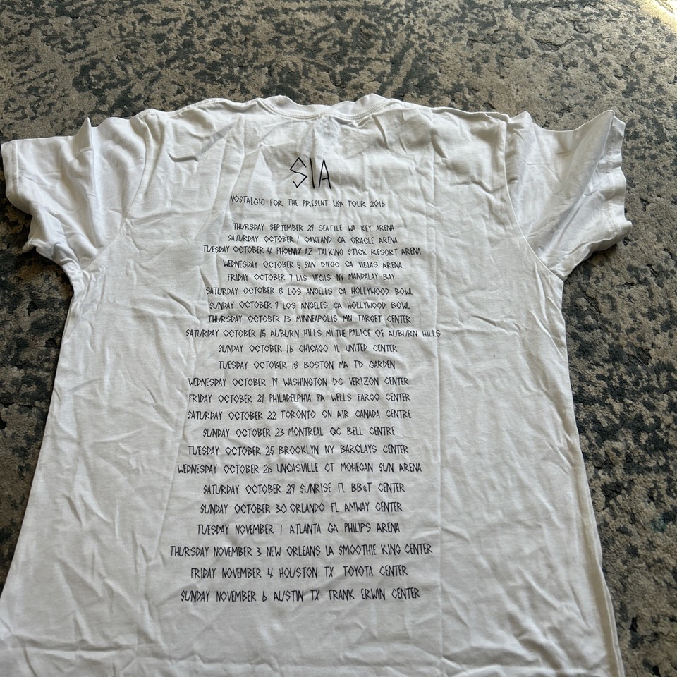 SIA NOSTALGIC FOR THE PRESENT USA TOUR 2016 TEE SHIRT WHITE M | eBay