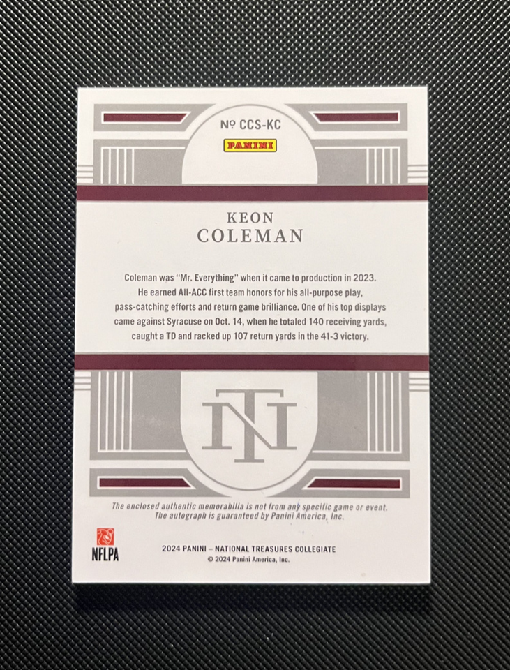 2024 National Treasures Keon Coleman Patch Auto /99 | eBay