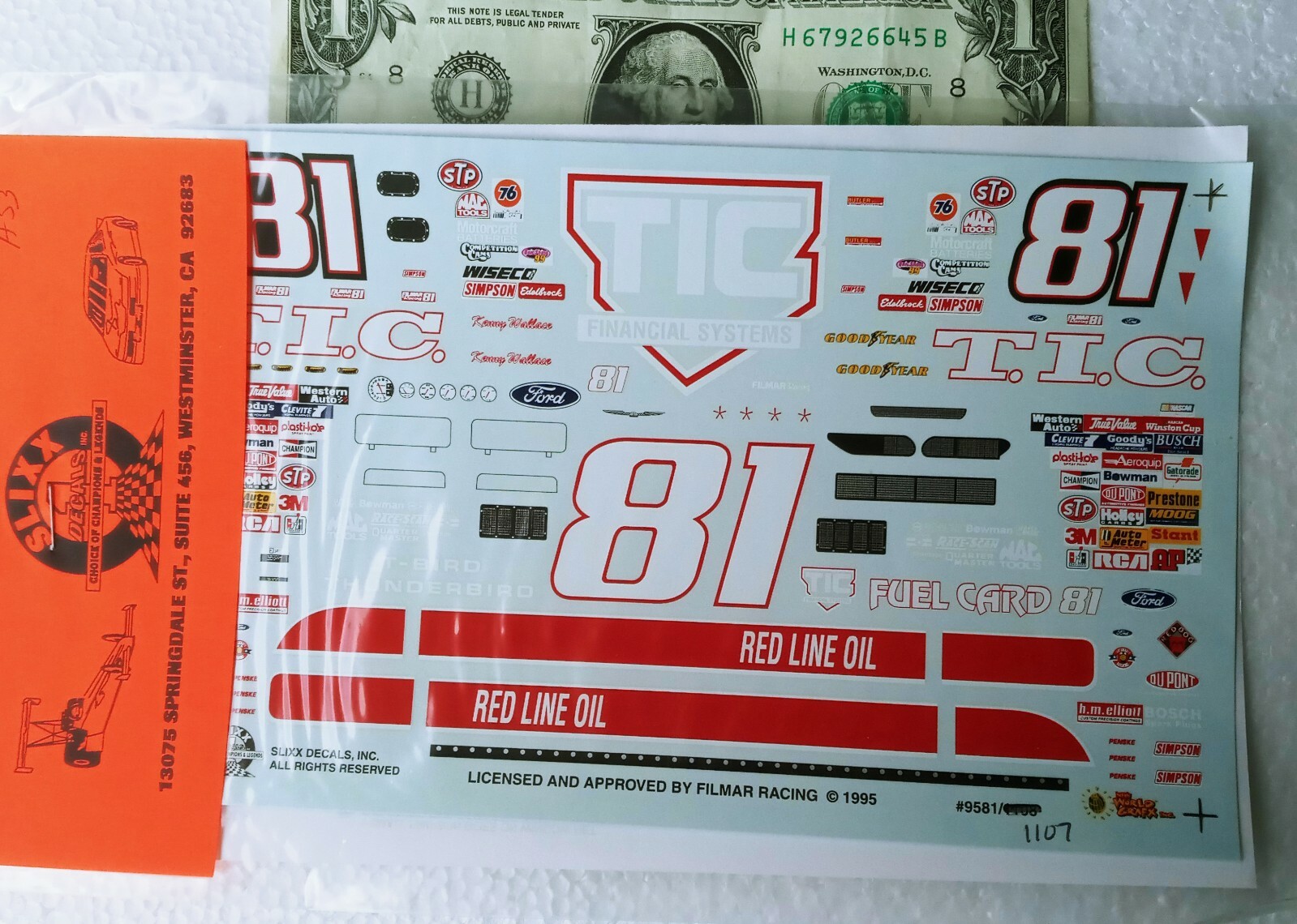 SLIXX WATERSLIDE DECALS 1/24 NASCAR # 81 T.I.C. RED LINE OIL FILMAR ...