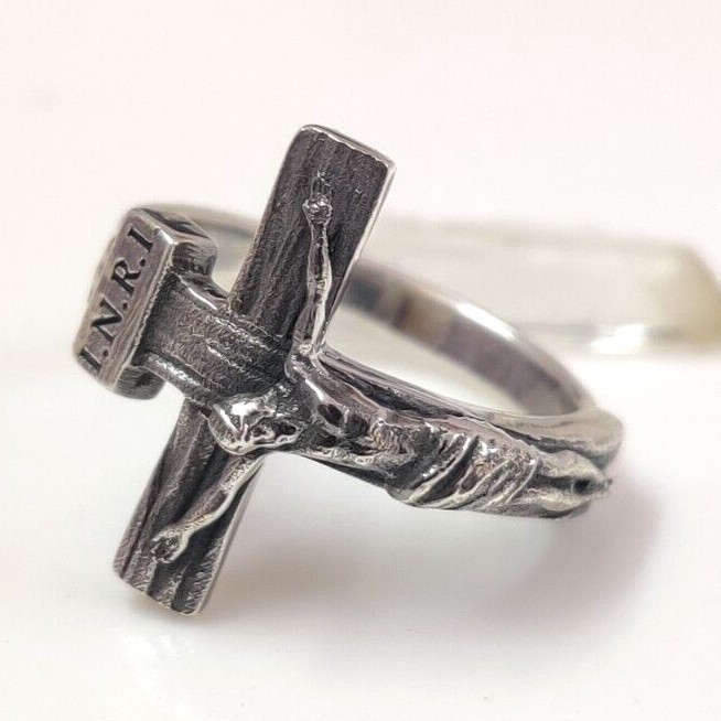 925 Sterling Silver Jesus Crucifix Ring,INRI Ring For Men,Cross Ring ...