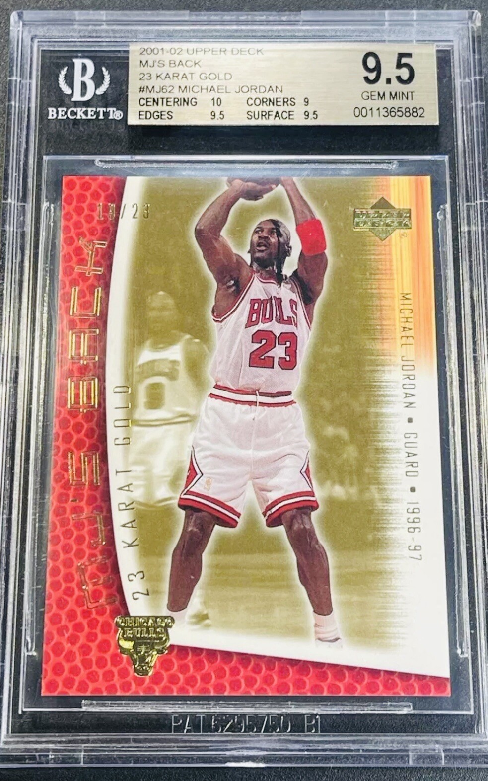 🔥MICHAEL JORDAN 2001 UPPER DECK #62 MJ'S BACK 23 KARAT GOLD /23 BGS 9.5 ...