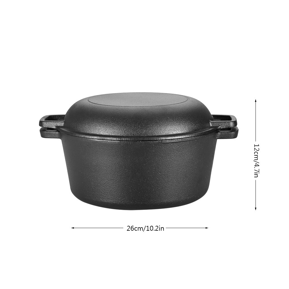 2in1 Dutch Oven Cooking Pot Pan Cast Iron for Grilling Roasting Stewing ...