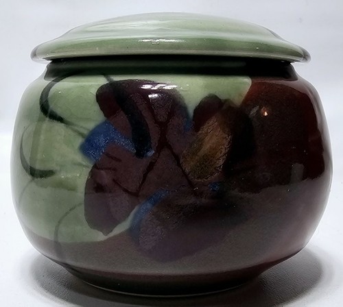 KENT FOLLETTE Pottery Cream And Sugar Set Cranberry/Green EUC Signed | eBay