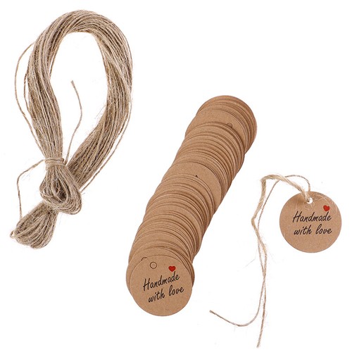 100Pcs Thank you Tag Craft Paper Hang Tag Label with 20m jute Wedding ...