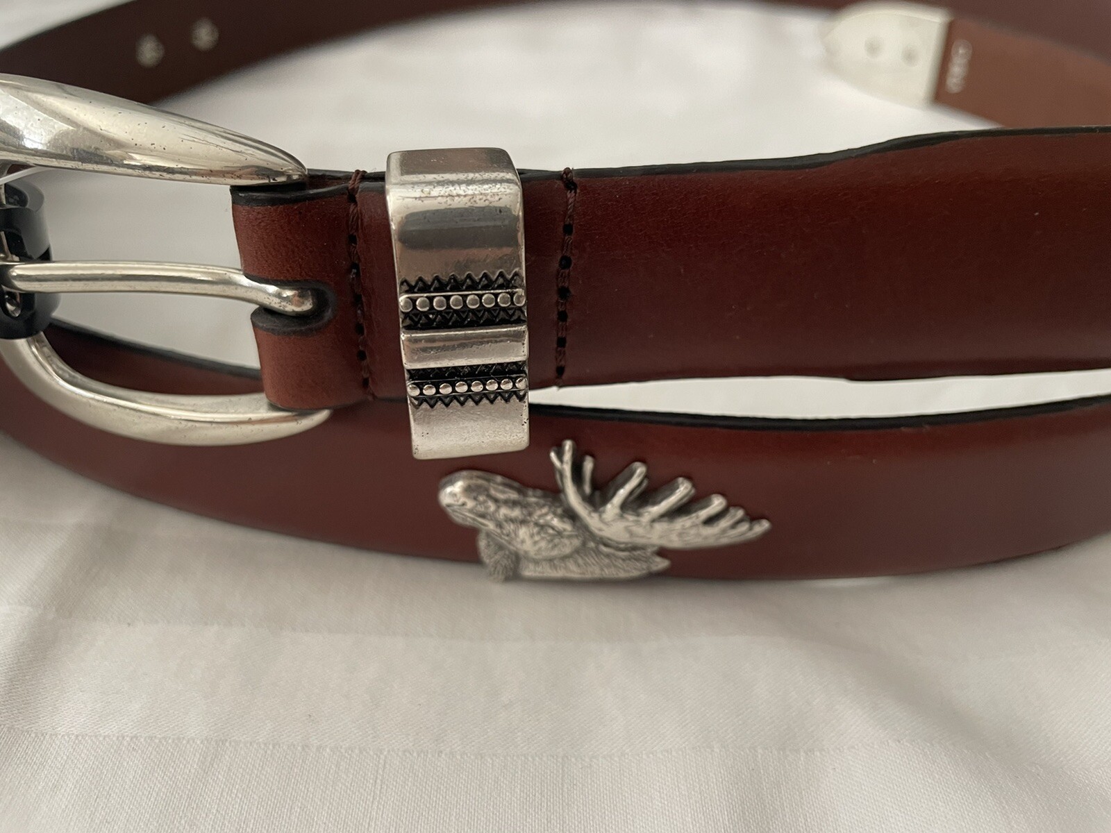 Brown Leather Belt With Moose Hunting Conchos 28, 30, 32, 44, 46 | eBay