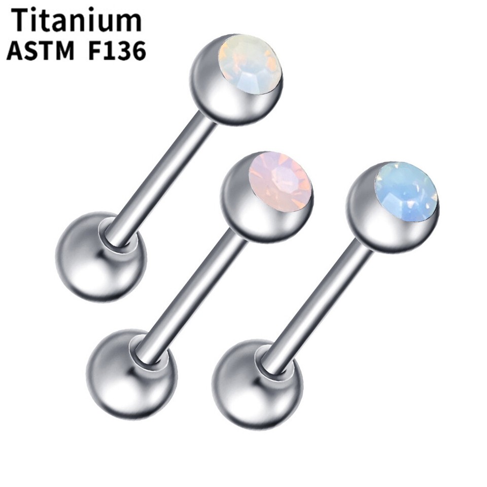 2pc F136 Titanium Opalite 16/19/22mm Tongue Ring Bar Barbell Body ...