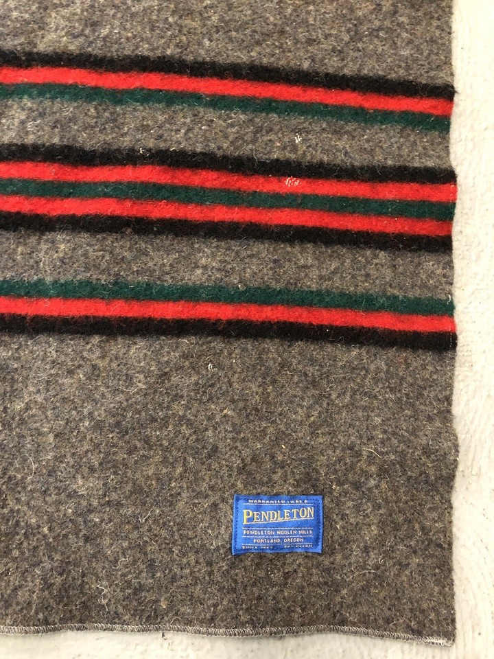 Pendleton thick vintage Blanket Gray / Red Green Black Stripes Rare ...