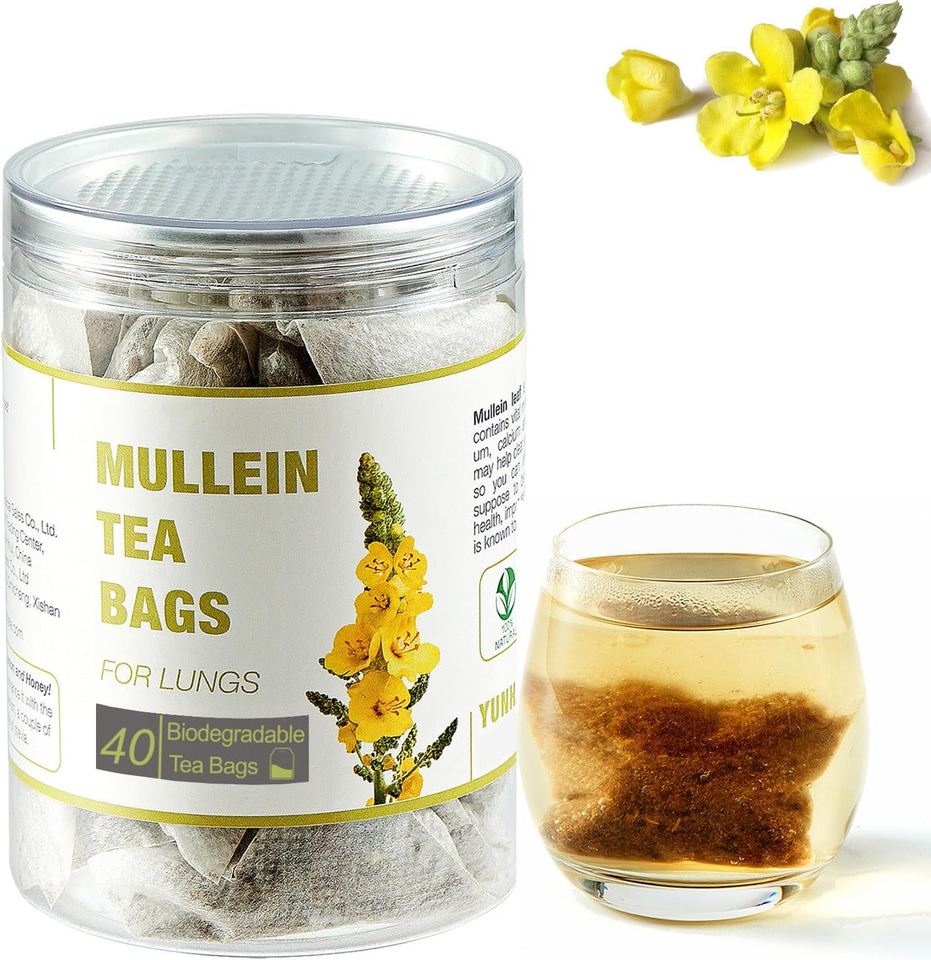 40 Bags Dried Mullein Tea Bags for Lungs - Lung Detox Cleanse Mullein ...