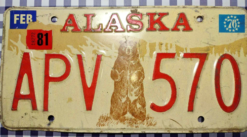 ALASKA Vintage Bicentennial Kodiak bear License plate APV 570 | eBay