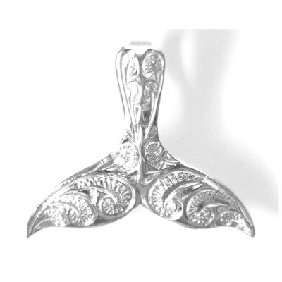 14K Solid White Gold Whale tail Scroll Design Pendant L: 7/8”( 22 mm ...