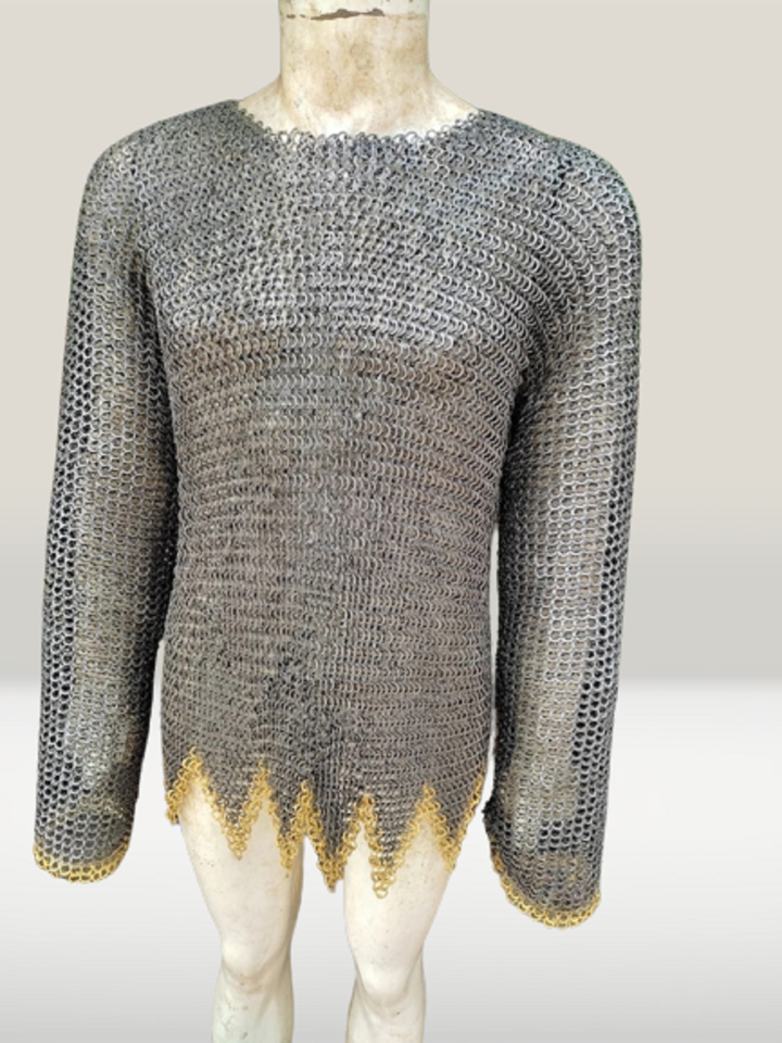 Chain mail shirt with Collar | 9 mm chainmail haubergeon Long Sleeves ...