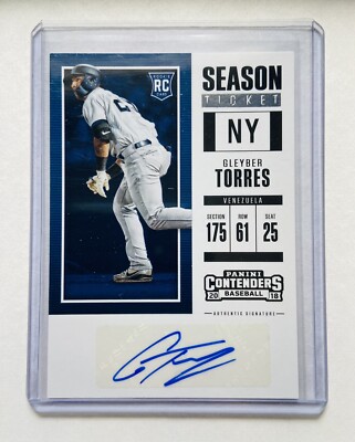 GLEYBER TORRES 2018 Panini Contenders Autograph Rookie Card 🔥🔥🔥 Yankees ...