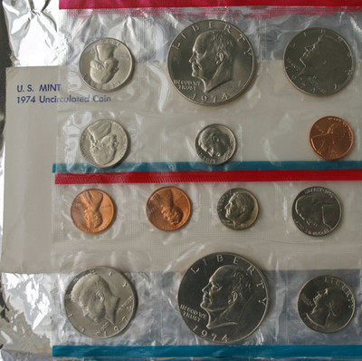 1974 P and D US Mint ANNUAL Uncirculated 13 Coin Set BU Coins and ...