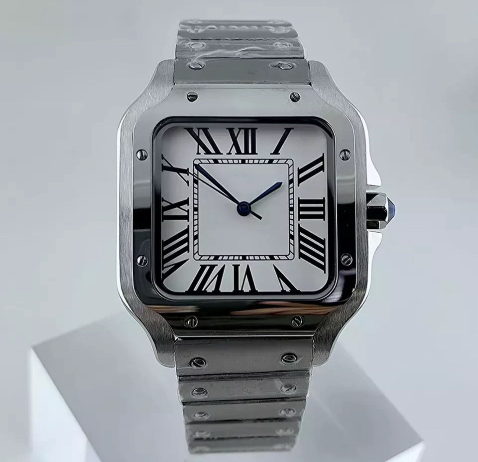 Silver Square Automatic Rectangle Watch w/NH35 Santo Dive Crystal 100M ...