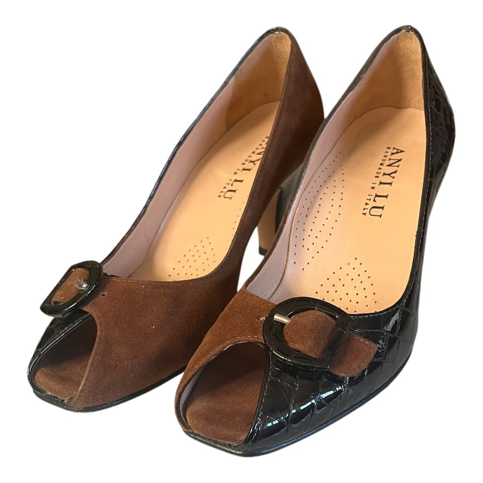 Anyi Lu Two Tone Peep Toe Shoes Heels Size 36 Suede Snakeskin Leather US 6 | eBay