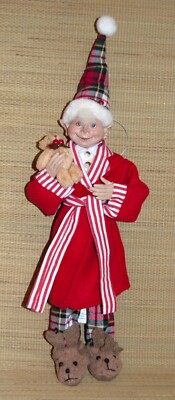 Raz Imports Poseable Christmas Elf Pajamas & Teddy Bear Reindeer ...