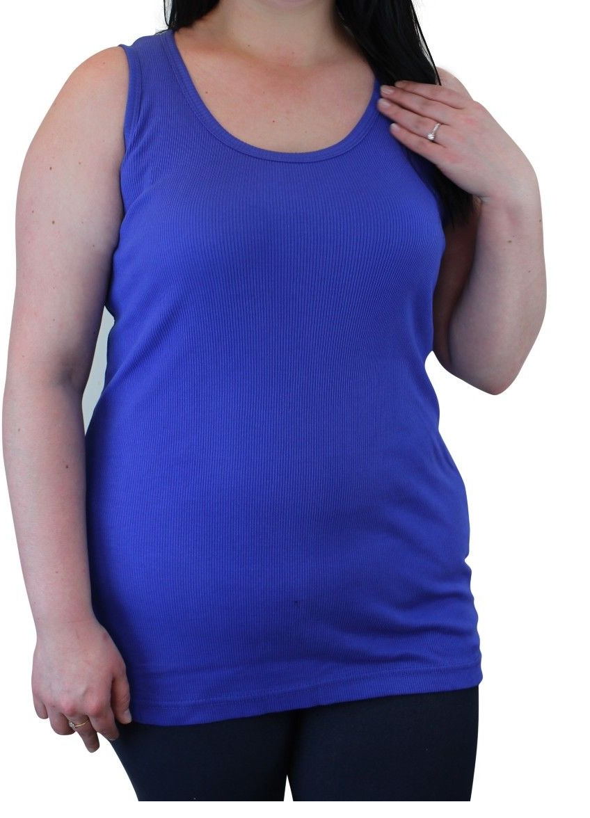 PLAIN RIB TOP STRETCHY WOMEN SUMMER RIBBED VEST T- SHIRT PLUS SIZES 8 ...