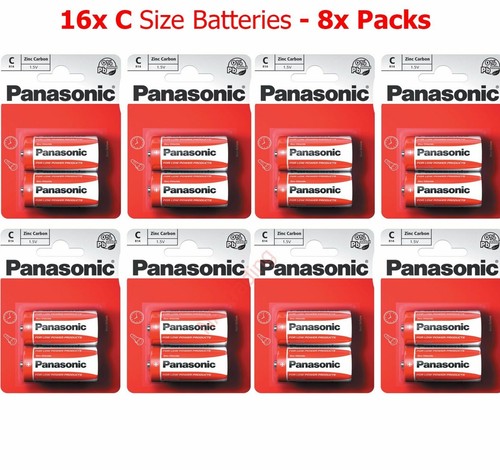 16x Panasonic C Size Heavy Duty Genuine Zinc Carbon R14 1.5V Batteries ...