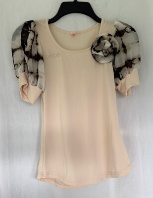 DANNY bebe X-Small Ivory Pouffy Short Sleeve Dressy Tunic Top w/Flower ...