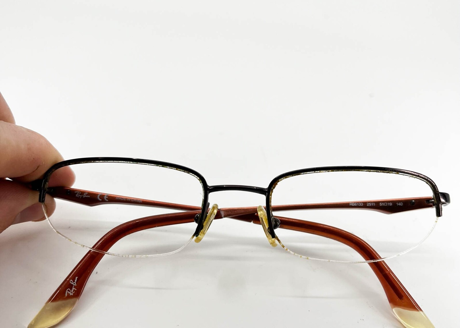 Ray-Ban RB 6133 2511 Brown Pink Half Rim Metal Eyeglasses Frames 51-19 ...