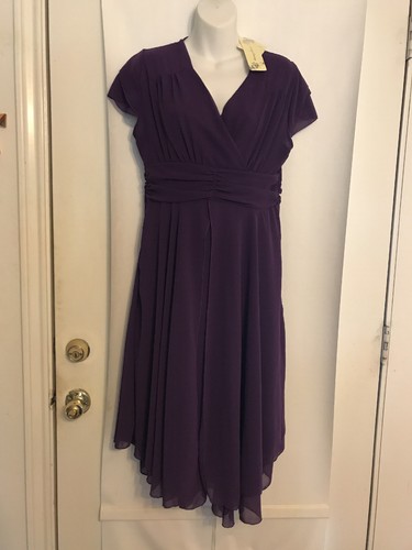 Liang Liang Ladies XL Faux Wrap Dress Purple Flowing Hem Cap Sleeves ...