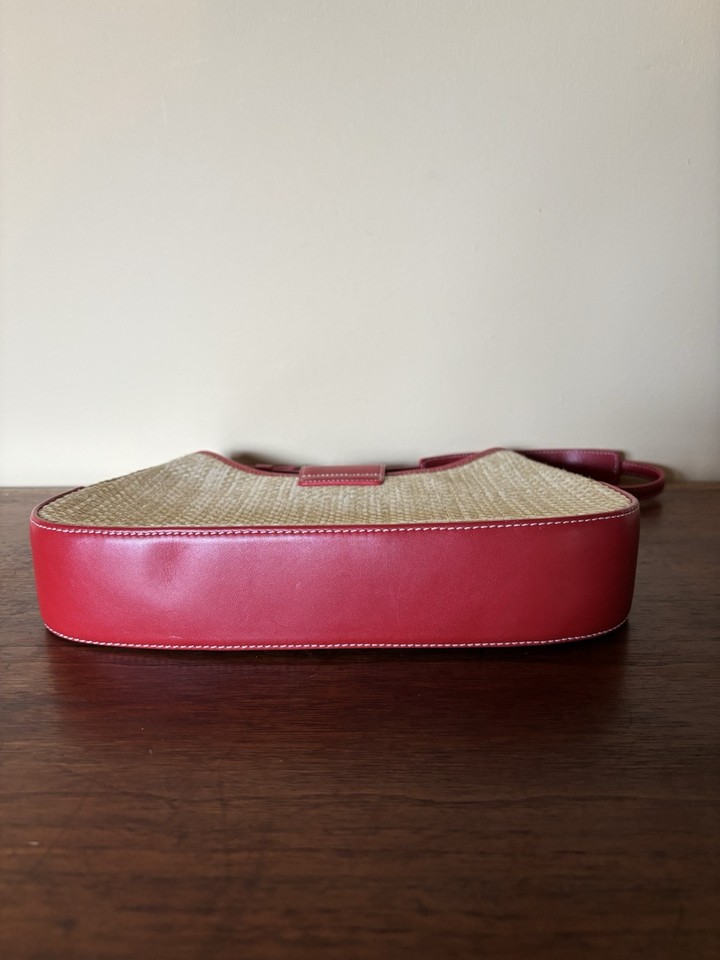 Coach Handbag Red Leather Straw Woven Rattan Vintage Style | eBay