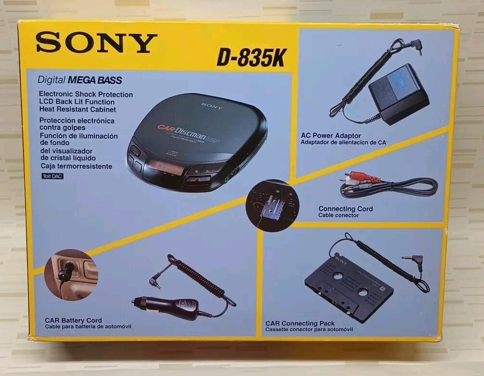 VINTAGE NOS Sony Car Discman D-835KT CD Player Cassette Adaptor D-835k ...