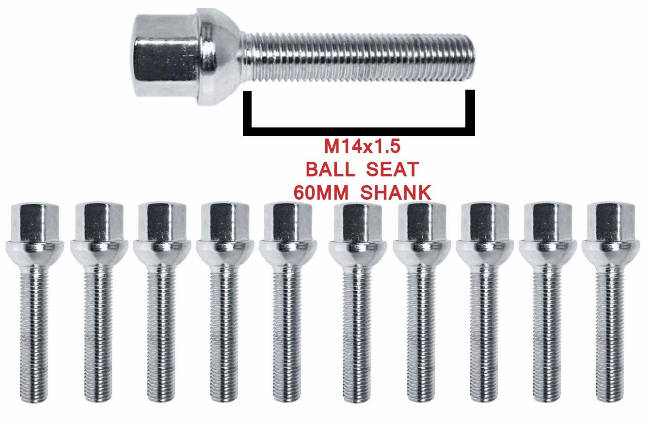 10PC M14x1.5 Ball Seat Lug Bolts 60mm Shank Fits Audi VolksWagen ...