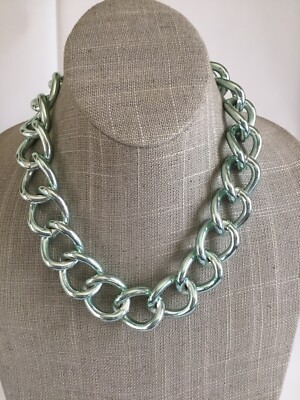 Zara Large Link Chain Necklace Green Blue Silver Tint 17” EUC | eBay