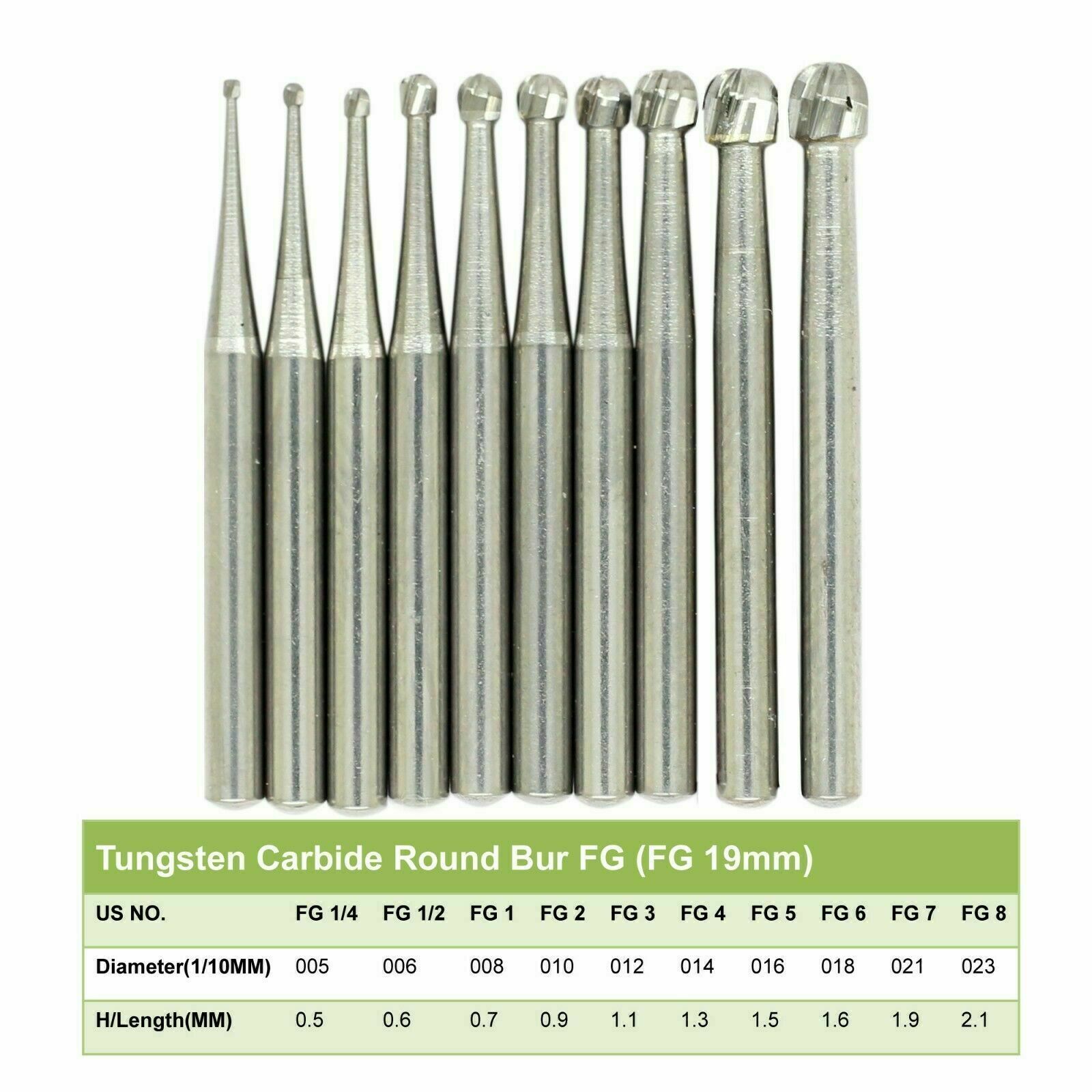 50/100 Pcs Beaver Dental FG Carbide Bur Round All Sizes for High Speed ...