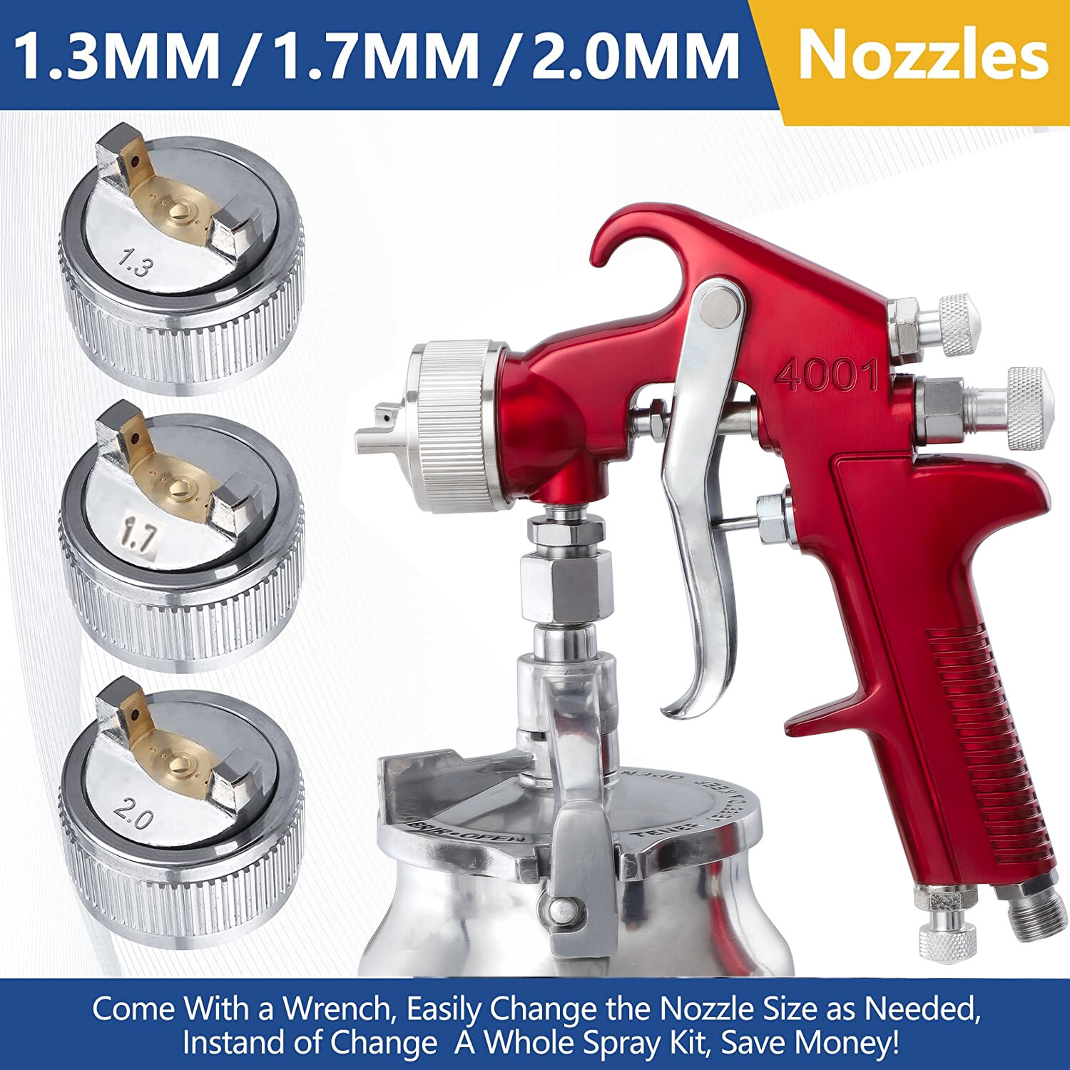 Spray Gun Air Paint Gun HVLP Siphon Feed Paint Gun 1.3mm1.7mm2mm 3 Tip ...