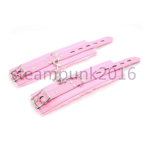 Pink Leash Constraint Set Handcuffs Ankle Cuffs Fluffy Restraint Collar ...