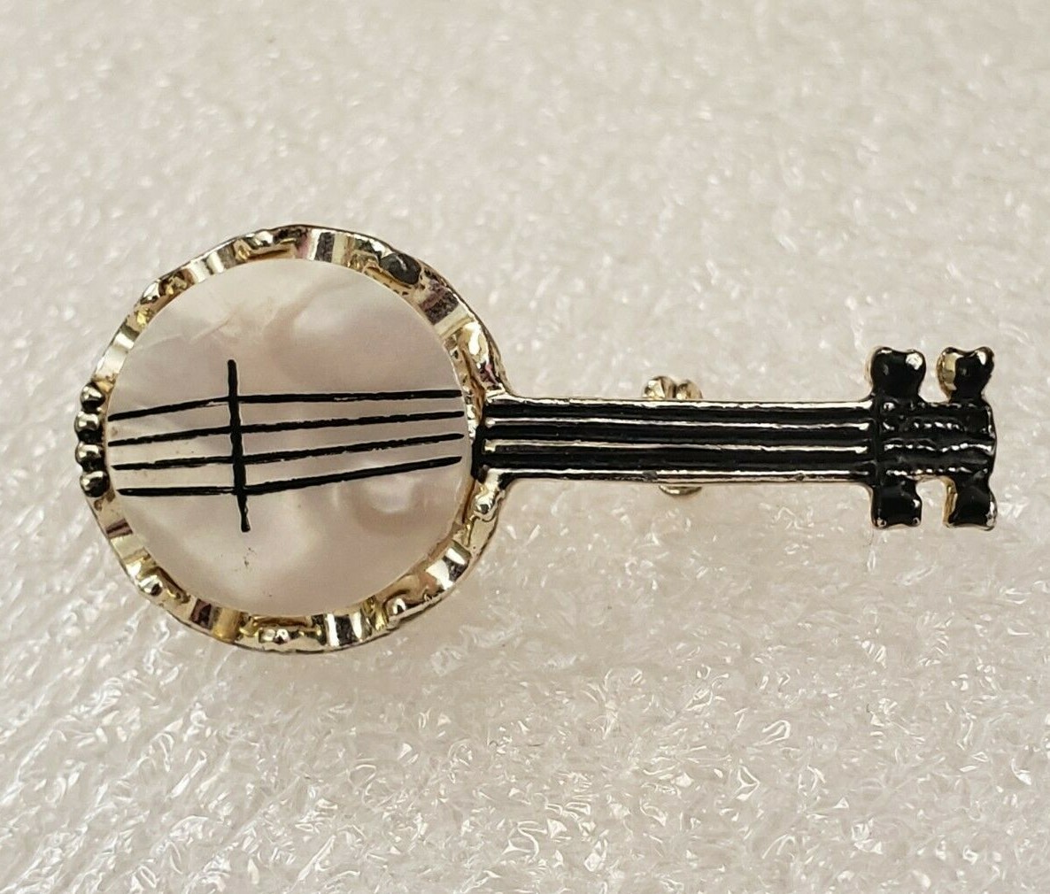 Vintage BANJO Brooch Pin Gold-Tone Metal Faux Mother of Pearl Costume ...