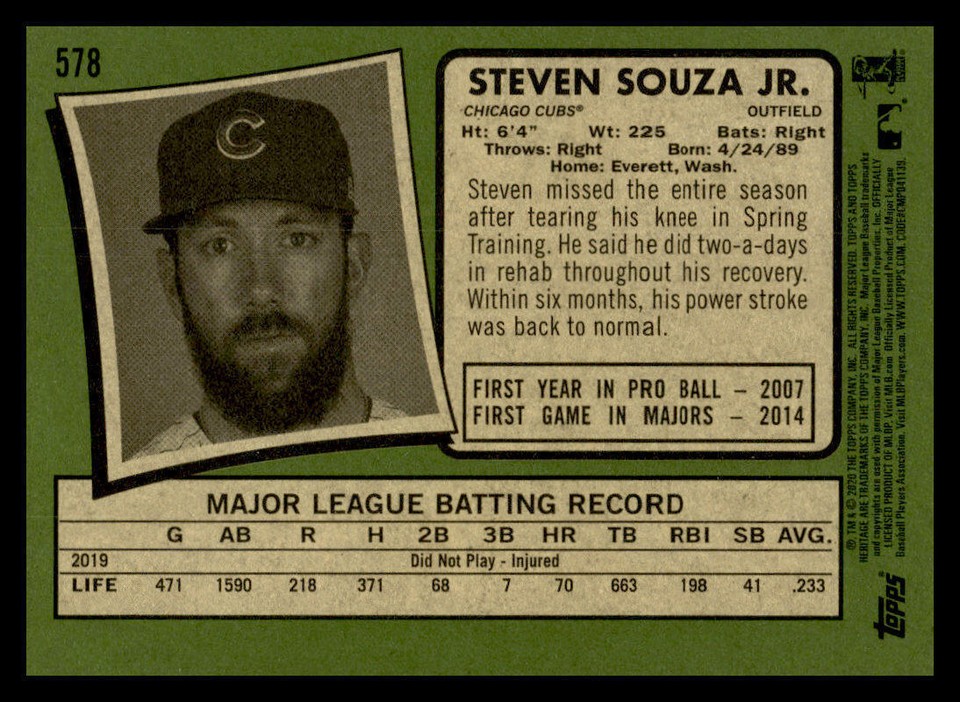 2020 Topps Heritage Steven Souza Jr. #578 Chicago Cubs | eBay