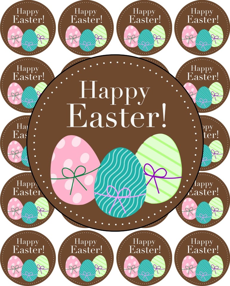 30X Happy Easter 40mm Stickers Egg Hunt Party Gift Bags Labels Cone ...