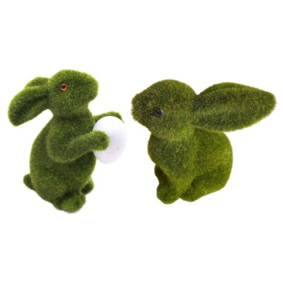 Easters Artificial Grass Rabbit Spring Decors Flocking Rabbit Figurine ...