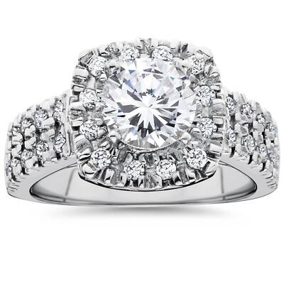 2 Ct Diamond Cushion Halo Engagement Ring Double Row Solitaire White ...