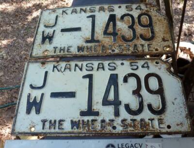 KANSAS LICENSE PLATES-1954-#JW 1439-Matching Pair-State Shape | eBay