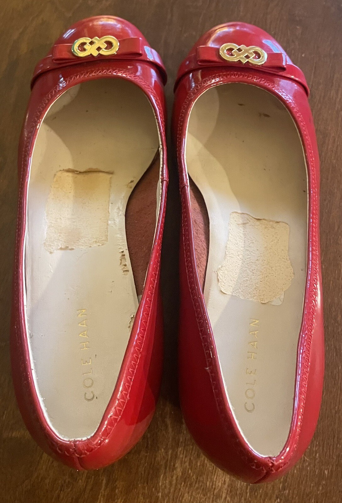 COLE HAAN Red Patent LEATHER with GOLD EMBLEM Wedge DRESS Shoes WOMEN’S ...