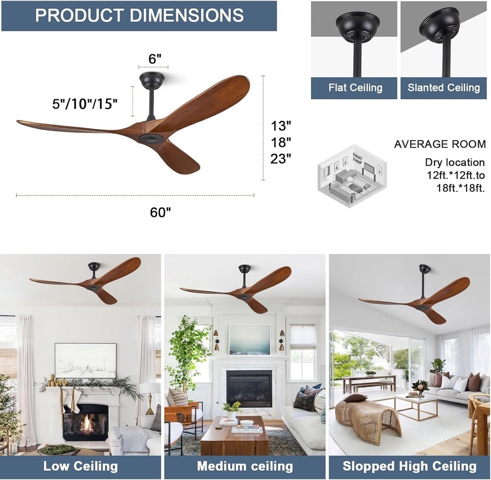 ABZ 60" Ceiling Fans Without Lights, 60 Inch Outdoor Ceiling Fans no ...
