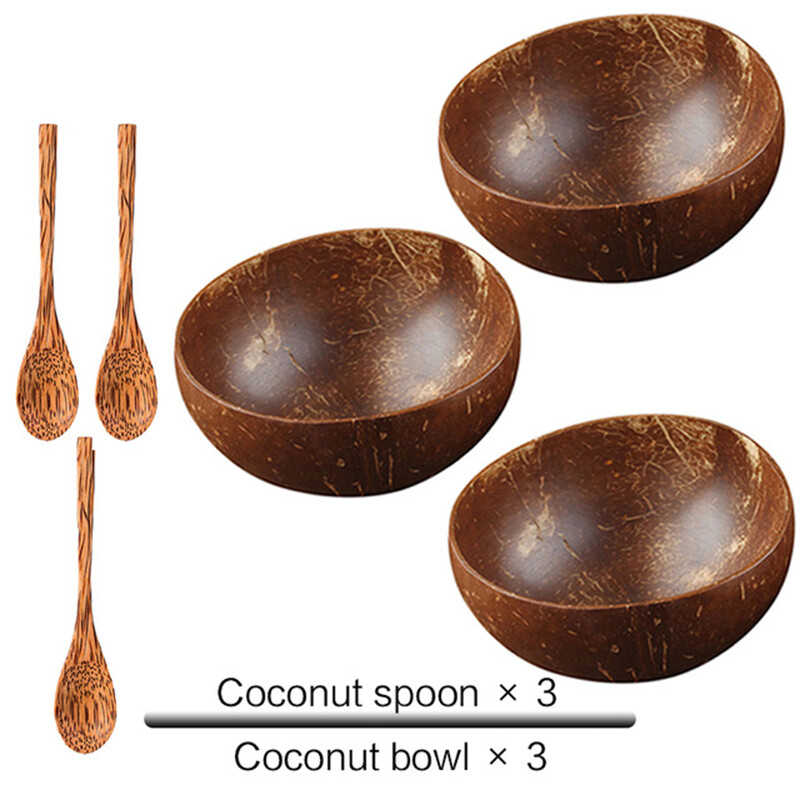 Natural Coconut Bowl Spoon Set Creative Coconut Shell Fruit Salad Bowl ...