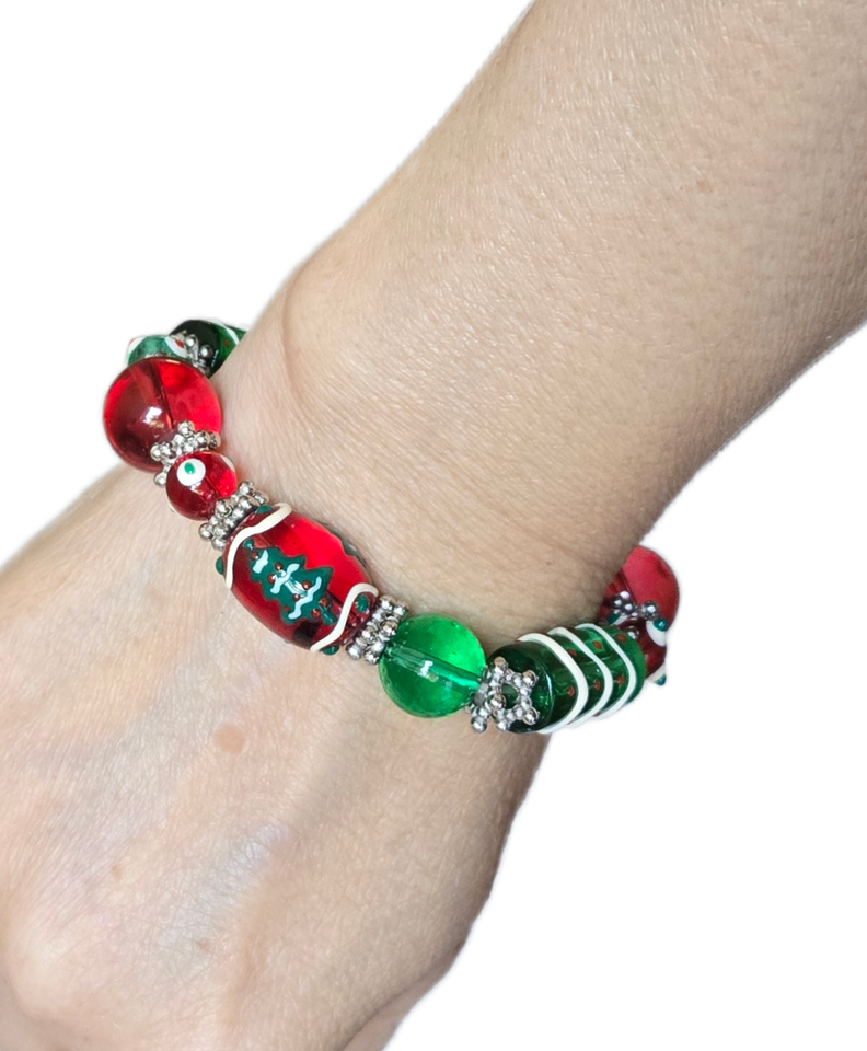 Christmas Bracelet Holiday Whimsical Handmade Santa Snowman Snowflake ...